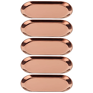 5pcs Stainless Steel Oval Shaped Towel Tray Cosmetics Jewelry Storage Tray Dish Plate OrganizerGold (Trumpet (rose gold rimless))