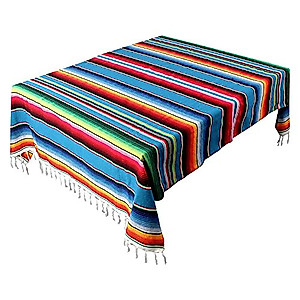 AerWo 59 x 84 Inch Mexican Tablecloth Mexican Serape Blanket for Mexican Party Wedding Cinco De Mayo Fiesta Decorations Outdoor Picnics Dining Table Cover, Large Square Cotton Fringe Table Cloth