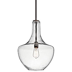 Kichler Everly 19.75" Kitchen Bell Pendant in Olde Bronze®, 1-Light Clear Glass Pendant Light, (19.75" H x 13.75" W), 42046OZ