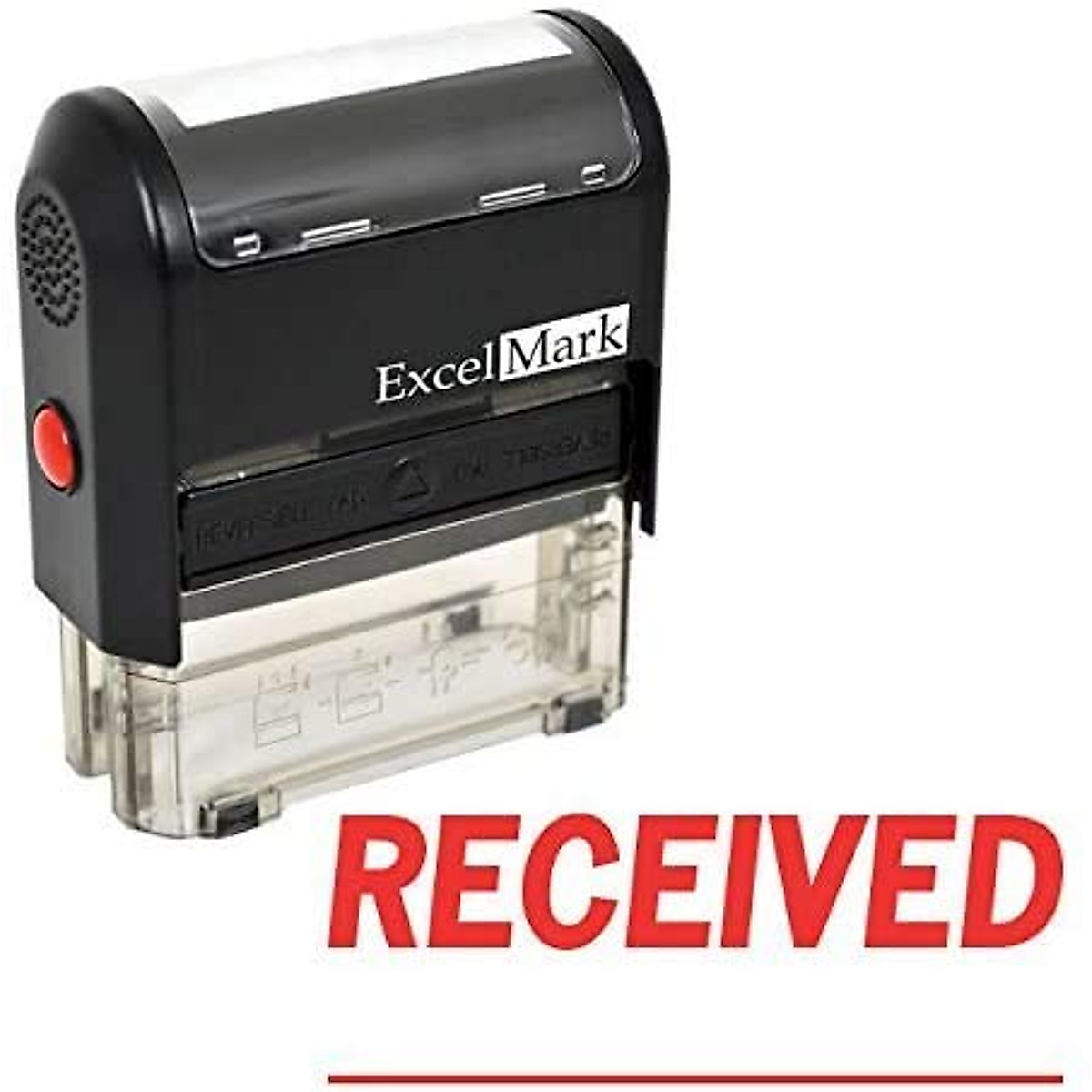 ExcelMark A-1539 Self-Inking Rubber Stamp - Received with Signature Line - Red Ink