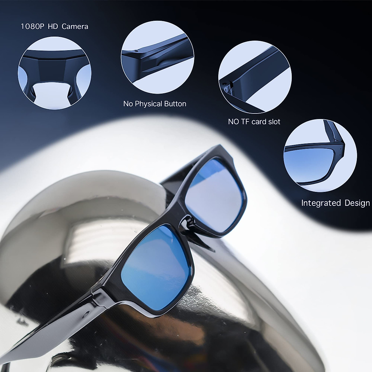 ViView Camera Sunglasses Touch Control,1080P Video Recording Camera Glasses,Ultra Long 115 Mins Runtime Glasses with Camera for Fishing Driving Riding Hiking (G5-64gig)