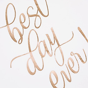 BLUE PANDA 50-Pack Best Day Ever Napkins - Disposable Napkins for Wedding Reception, Bridal Shower, Engagement Party (Rose Gold, 5x5 In)