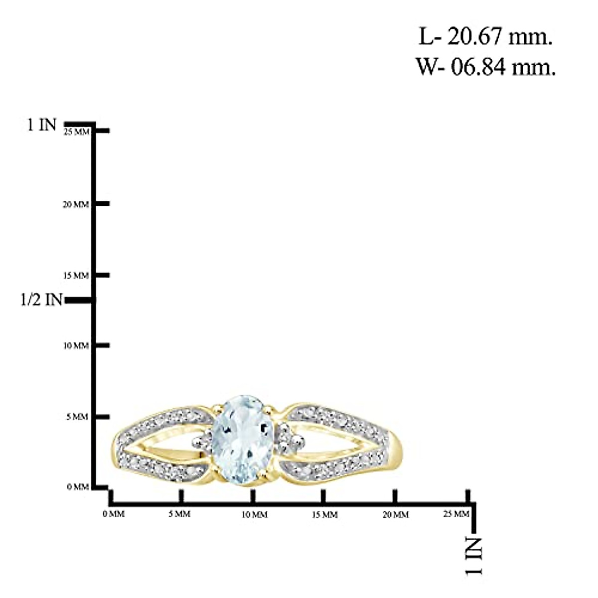 JEWELEXCESS 0.40 CTW Aquamarine & Accent White Diamonds Ring in 14K Gold Over Silver