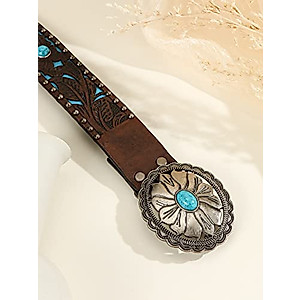 Verdusa Women's Vintage Western Leather Buckle Belt Coffee Turquoise 100