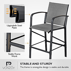 VONZOY Outdoor Bar Stools Set of 2, Comfortable Bar Height Outdoor Chairs, Patio Bar Stools w/All-Weather Mesh, 300lb Capacity - Grey