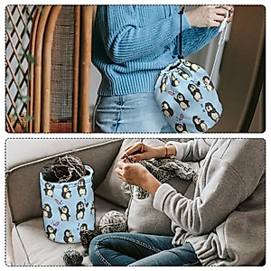 Sellikakes Cute Penguin Fish Yarn Bag with Dog Cute,Crochet Tote Knitting Bag Yarn Storage Organizer Holder Case for Crochet Hooks Needles Knitting Kit for Beginners