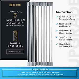 Roll Up Dish Drying Rack - Silicone Dish Drying Rack Over The Sink Kitchen (17" x 13") - Foldable Farmhouse Sink Drying Rack - Heavy- Duty Stainless Steel Core - BPA Free & Dishwasher Safe by DI ORO