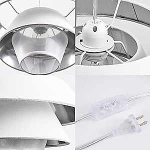 GO&SO 3-Tier Plug in Pendant Light Hanging Light with Plug in Cord Fabric Lampshade Plug in Ceiling Light Fixture for Bedroom Living Room White Silver
