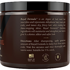 Argan Oil Hair Mask, 100% Organic Argan & Almond Oils - Deep Conditioner, Repair Dry Damaged, Color Treated & Bleached Hair - Hydrates & Stimulates Hair Growth, 8 Oz