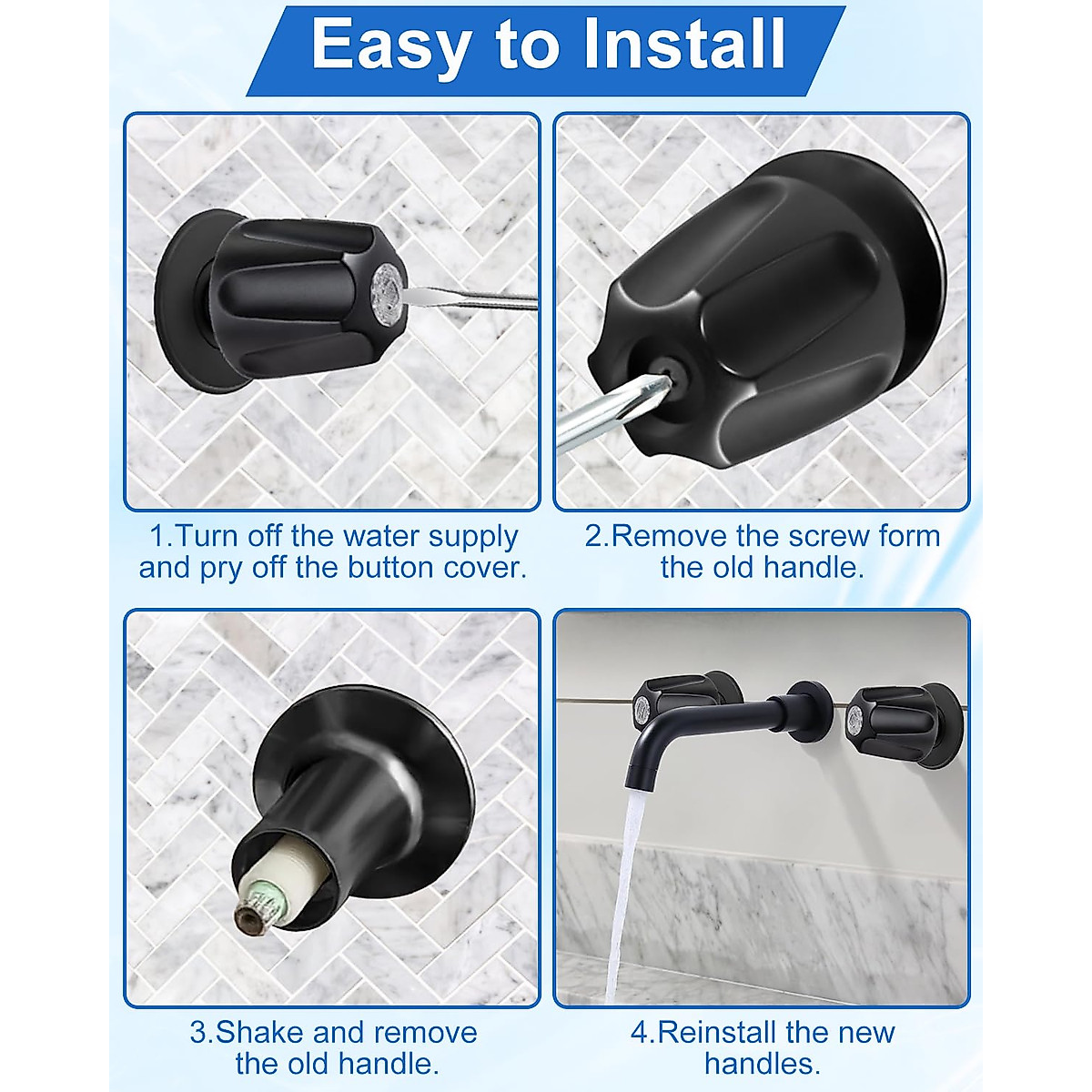 sousac 3 Set Shower Knob Replacement, Tub Faucet Handles Replacement Include Hot/Cold/Diverter, Bathtub Faucet Handles Compatible with Price Pfister Verve for Remodeling Trim (Black)