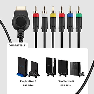 TNP PS2 Component Cable Premium YPbPr Component Video Cable RCA AV for PlayStation 2/3 (PS2/PS3)