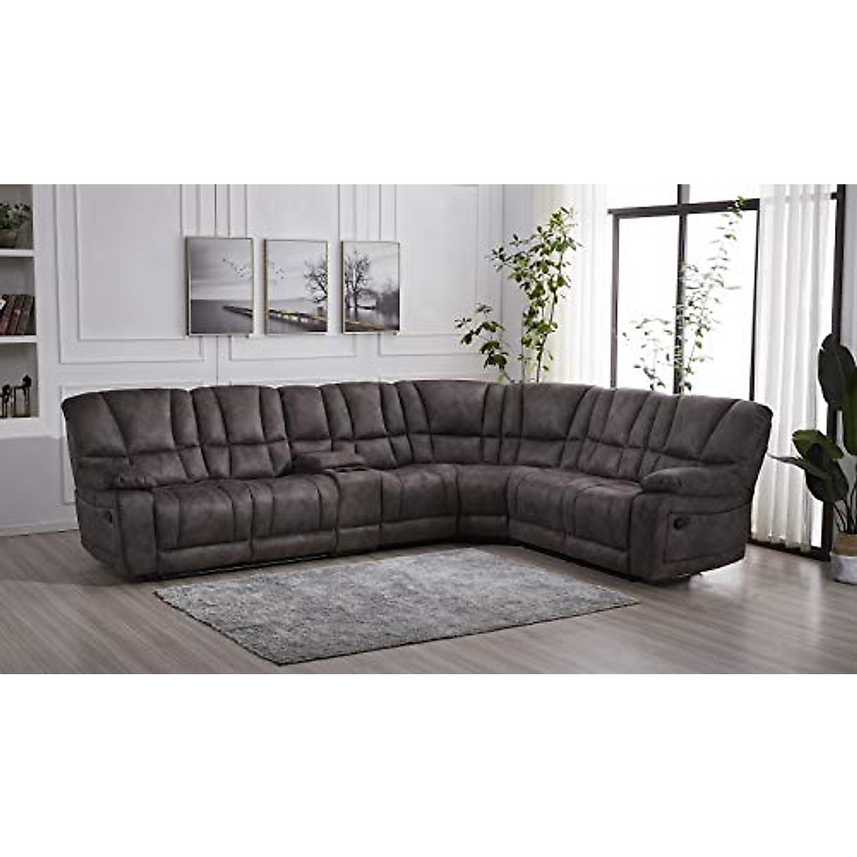 Betsy Furniture Large Microfiber Reclining Sectional Living Room Sofa in Grey 8019 [Left or Right]