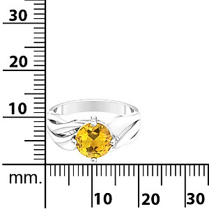Belinda Jewelz Womens 925 Sterling Silver Ring Rhodium Plated 8mm Solitaire Round Cut Birthstone Size 10 Citrine Gemstone Band Jewelry Gift for Party Wedding Engagement