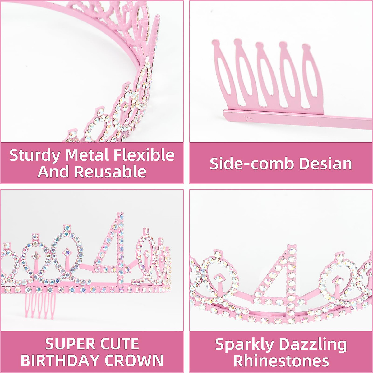 3rd Birthday Decorations for Girl, Including 3rd Birthday Crown/Tiara, Sash, Happy Birthday Cake Toppers and Number 3 Candles, Pink Birthday Party Supplies 3 Year Old Girl Birthday Gift Ideas
