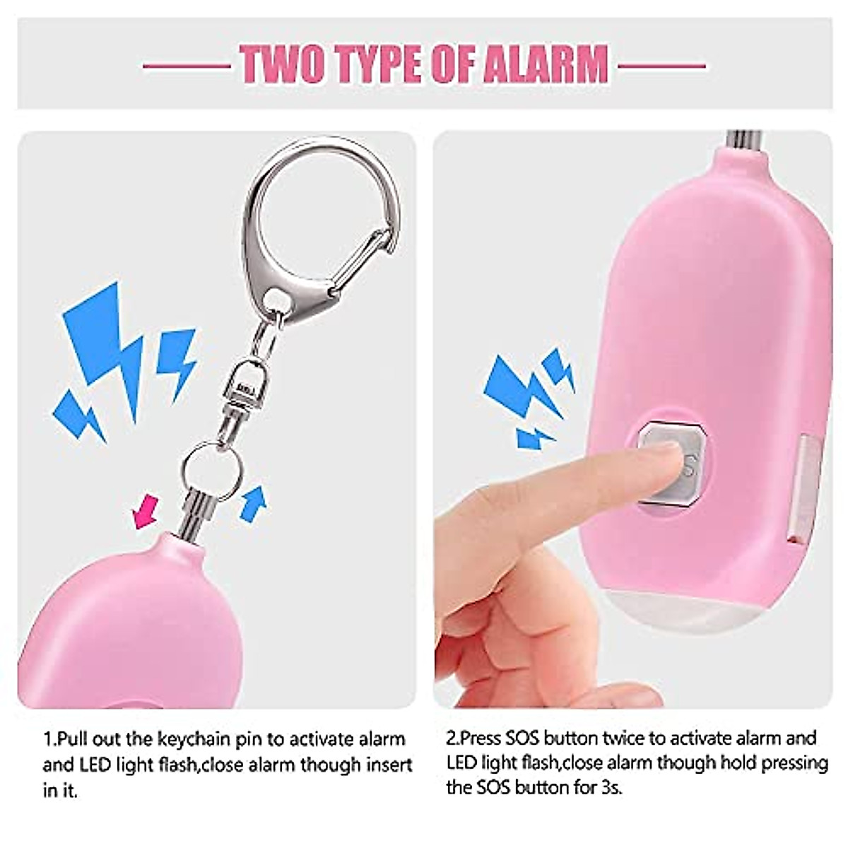 Personal Security Alarm Keychain Set for Women,3Packs Rechargeable Self Defense Safety Alarm Keychain with Loud 130dBs to Protect Your Family, Kids, Elderly & Dog Walkers Safety