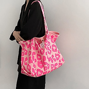 Leopard Shoulder Bag Canvas Beach Bag Fashion Casual Pink Leopard Print tote Bag for Women (Shoulder bag)