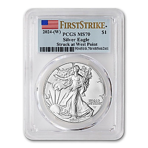 2024 1 oz American Silver Eagle Coin MS-70 (First Strike - Flag Label - Struck at West Point) $1 PCGS MS70