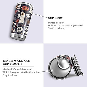 Amooorous Cartoon Cute Yellow Halloween Pumpkin Stainless Steel coffee cups with lids with Straw Lid coffee travel mug 20oz for Home, Office or Car simply Vacuum Insulated Tumbler termo para bebidas