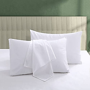 Standard Size Pillow Protectors Set of 2, 100% Egyptian Cotton Bed Pillow Cases with Zipper, 600 Thread Count Cooling Pillow Cases Quiet and Breathable Easy Care(2 Pack, White)