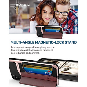 VENA iPhone XR Wallet Case, vCommute (Military Grade Drop Protection) Flip Leather Cover Card Slot Holder with Kickstand, Designed for Apple iPhone XR - Rose Gold