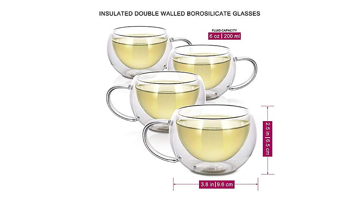 Teabloom 6oz Double Wall Glass Cups – Insulated Tea & Espresso