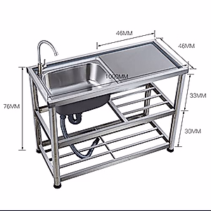 Free Standing Stainless-Steel Single Bowl, Commercial Restaurant Kitchen Sink Set w/ Faucet & Drainboard, Prep & Utility Washing Hand Basin w/ Workbench & Storage Shelves Indoor Outdoor ( Color : A )
