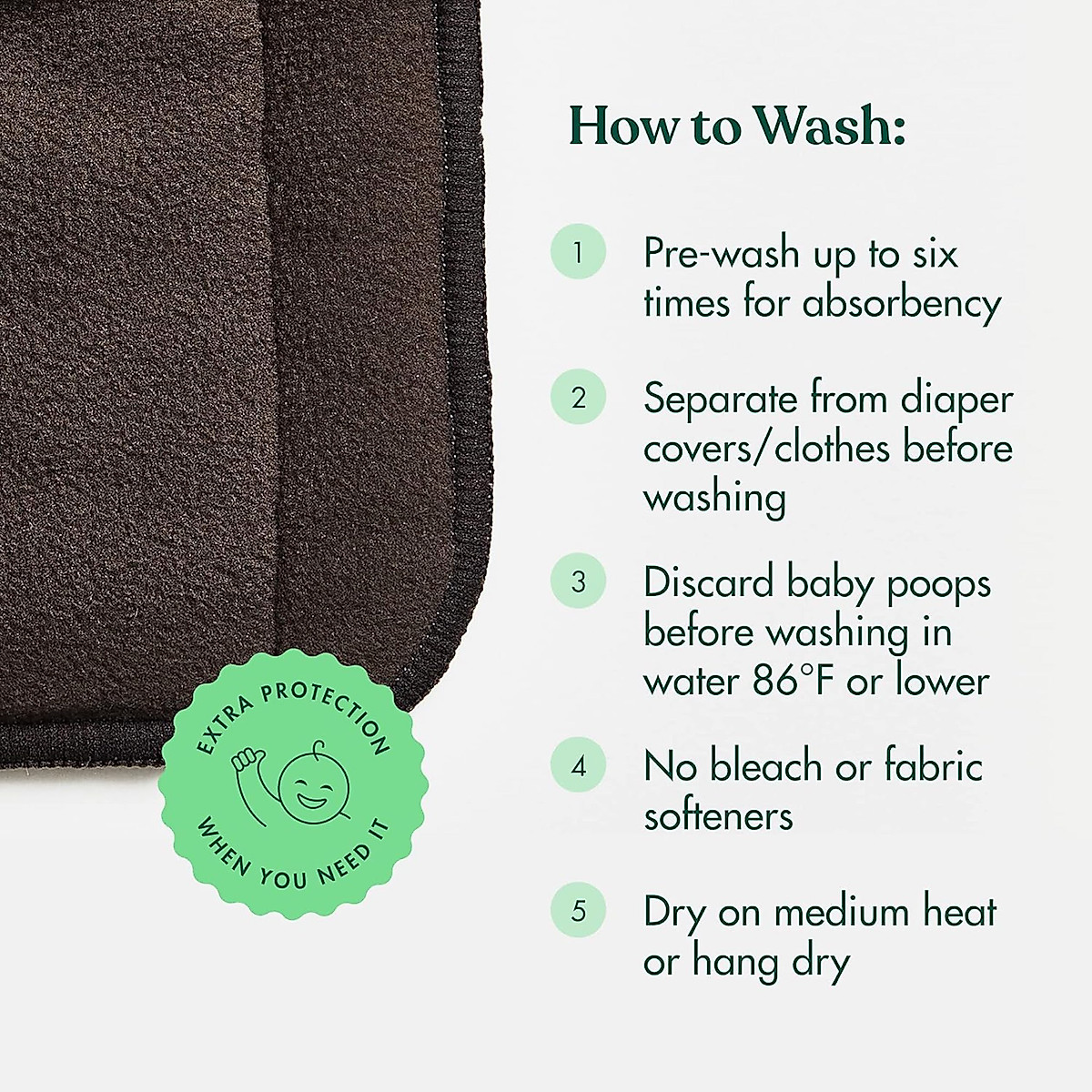 Naturally Nature Cloth Diaper Inserts, 5 Layer Rayon Fleece, Pack of 12, Resuable, Washable Inserts for Cloth Diapers, Gray Color