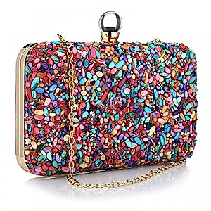 PU Leather Rhinestone Purse For Women, Evening Handbags Clutch Purses For Women Wedding and Party (Multi-colored)
