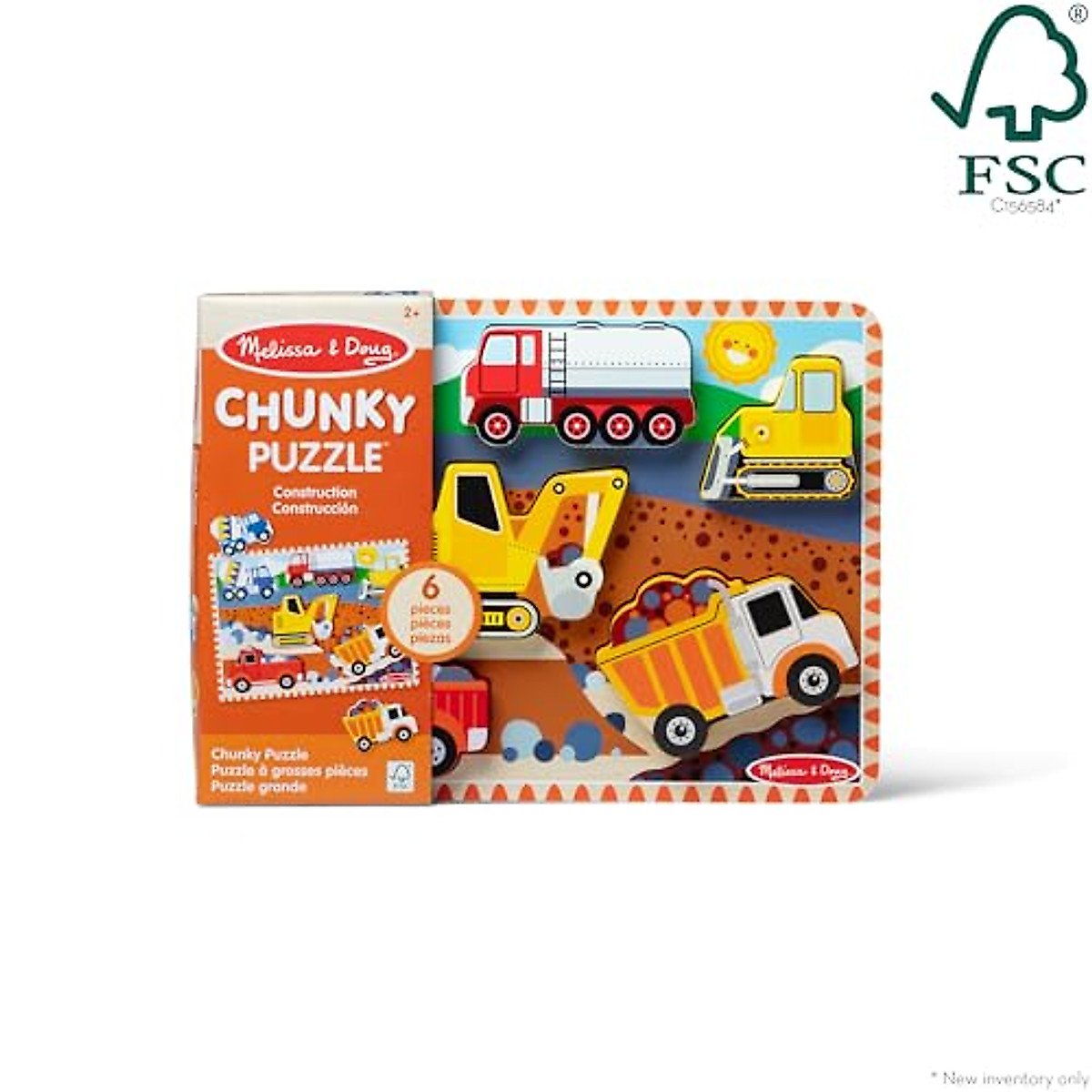 Melissa & Doug Construction Vehicles Wooden Chunky Puzzle (6 pcs) - FSC Certified