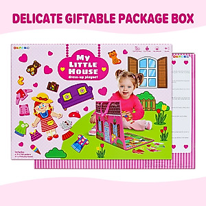 OKOOKO Dress Up House Felt Board 35PCS Double-Sided Foldable Dress Up Teaching Girls Toy Preschool Crafts Storytelling Early Learning Interactive Play Kit for Toddlers Kids