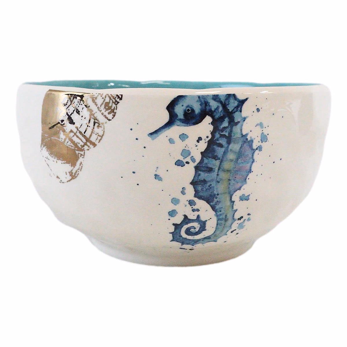 Ebros Nautical Marine Coastal Sea Life Blue And White Seahorse Ceramic Dinnerware For Beach Party Hosting Kitchen And Dining Earthenware Serveware (Large Pasta Noodles Salad Soup Serving Bowl 95oz)
