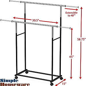 Simple Houseware Standard Double Rod Garment Rack, Black