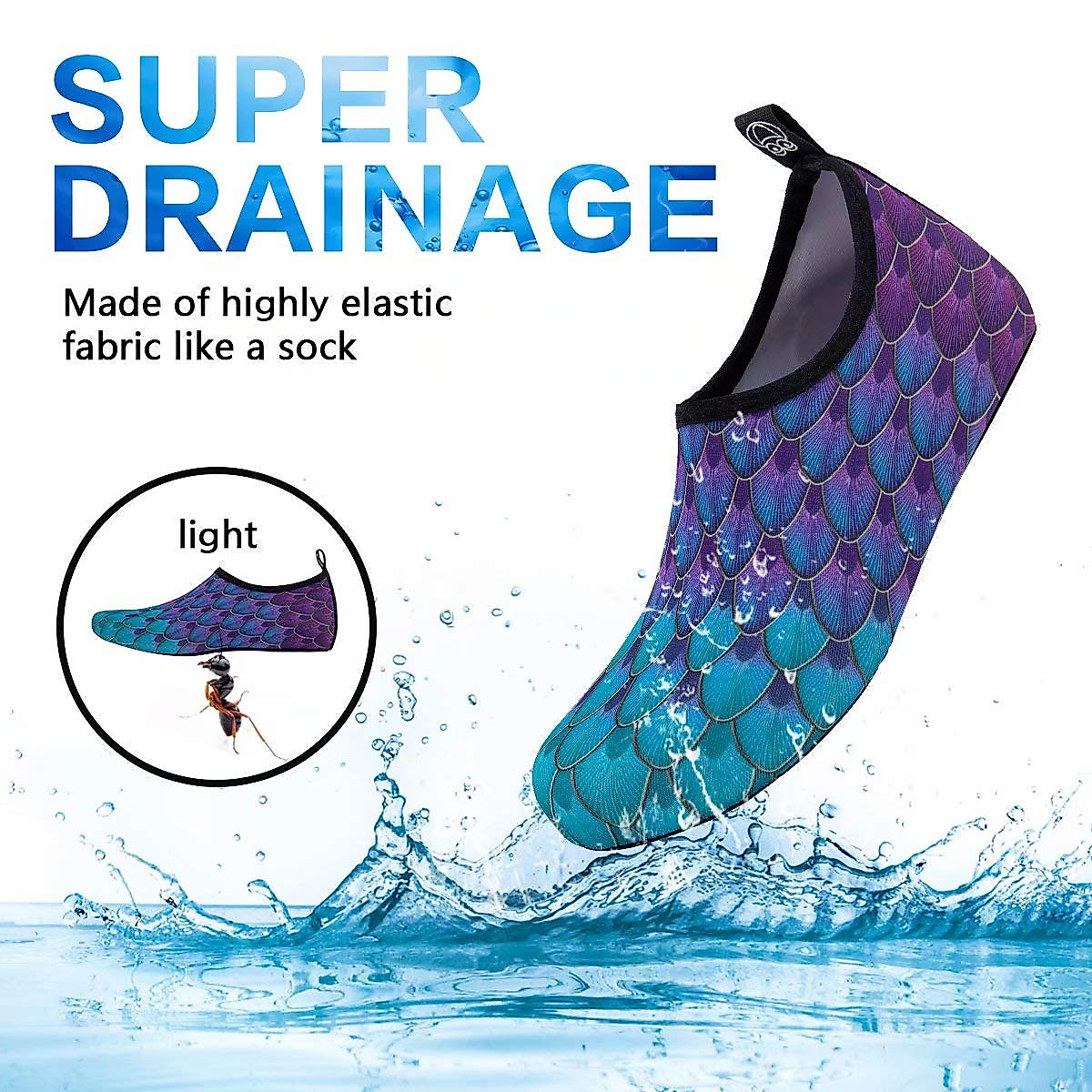 Water-Shoes-Swim-Shoes Quick-Dry Barefoot Aqua-Socks-Beach-Shoes for Pool Yoga Surf for Women-Men(Fish-Scale/blue-green-38/39)