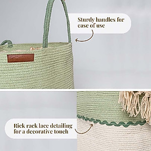 Folkulture Laundry Basket | 70L Laundry Hamper | 100% Cotton | Foldable | Tall Woven Rope Basket with Levelers & Sturdy Handles | Large Dirty Clothes Hamper | Baby, Kids Nursery Hamper for Storage