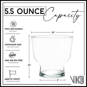 Vikko Dessert Bowls, Set of 6 Decorative Glass Ice Cream Cups, 5.5 Ounce Glass Dish for Dessert, Candy, Fruit Cup, Dishwasher Safe