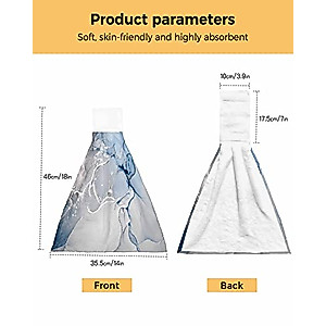 BOBOWUNY Marble 2 Pcs Hanging Kitchen Hand Towels, Modern Abstract Ombre Blue Grey Farmhouse Super Soft Microfiber Tie Towels Aborbent Washcloth for Bathroom Oven Tea Bar