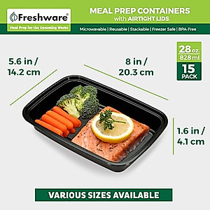 Freshware Meal Prep Containers [15 Pack] 1 Compartment Food Storage Containers with Lids, Bento Box, BPA Free, Stackable, Microwave/Dishwasher/Freezer Safe (28 oz)