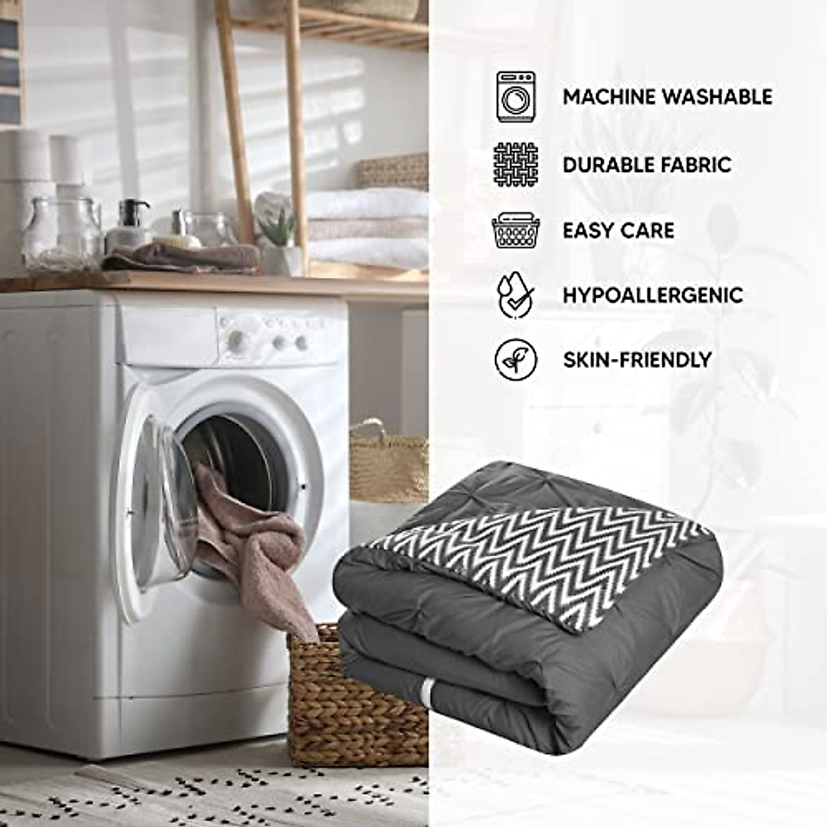 Chic Home CS0576-AN 20 Piece Jacksonville Reversible Chevron Pattern Comforter Set, King, Grey