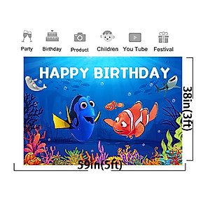 Under The Sea Backdrop for Birthday Party Supplies Nemo Photo Backgrounds Finding Dory Birthday Theme Baby Shower Banner 59x38in