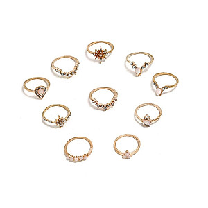 Knuckle Stacking Rings for Women ,Boho Vintage Stackable Rings Cute Fashion Crystal Aesthetic Midi Finger Rings Set Multiple Rings Pack Bulk