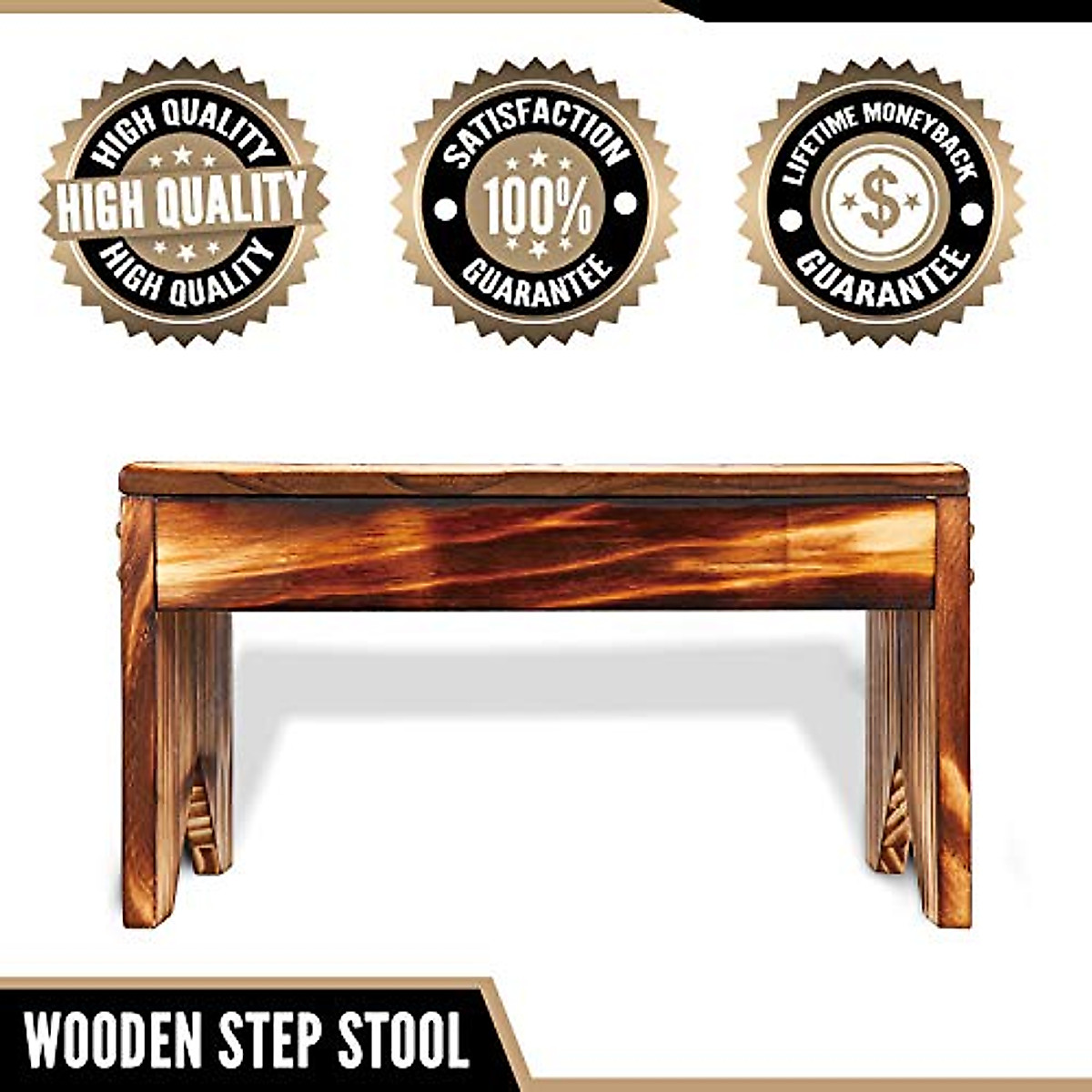 Adult Wooden Step Stool - Very Sturdy Adult Step Stool, Kitchen Step Stool, Bed Stool for High Beds，Great Wood Step Stool for Adults，Lightweight, Quality Eco Pine，Attractive & Easy Assemble 9 X 8 X 19