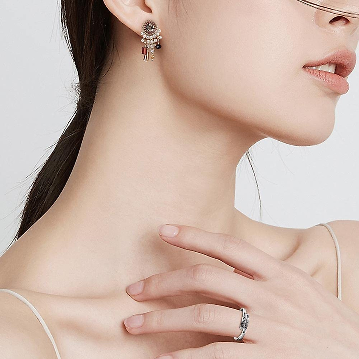 Faith Over Fear Ring,Sterling Silver Adjustable Wrap Open Ring,Women Teens Inspirational Jewelry Gifts