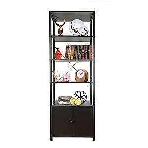 Jahof 5-Layer Industrial Bookshelf, Bookcase with 2 Doors, Standing Storage Cabinet for Living Room, Home Office, Bedroom, Washroom, Kitchen (5-Tier, Black)