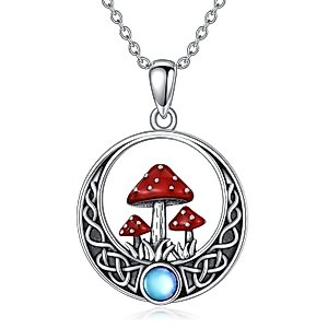 ONEFINITY Mushroom Necklace Sterling Silver Celtic Knot Moon Mushroom Pendant Gifts for Women Christmas Jewelry Gifts