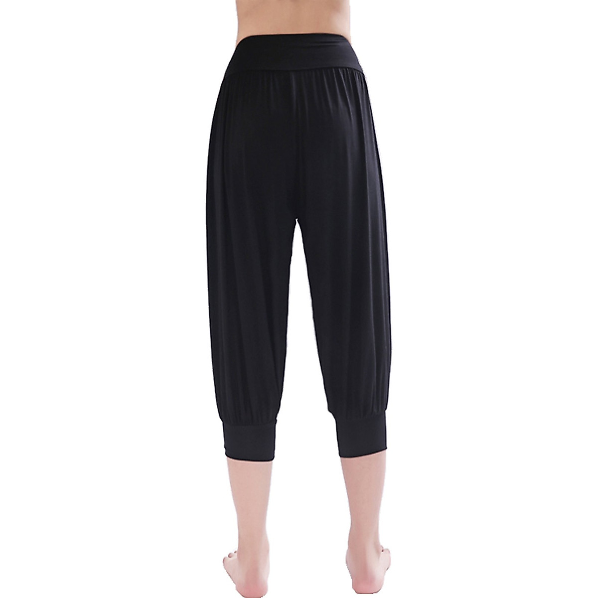 Hoerev Women Super Soft Modal Spandex Harem Yoga Pilates Capri Pants Lounge Pant,Green,Large