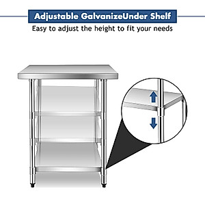 WATERJOY 48" x 30" Stainless Steel Table with Adjustable Shelf for Prep & Workstations Commercial Heavy Duty worktables