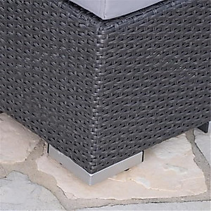 GDFStudio Outdoor 16 Inch Grey Wicker Ottoman Seat with Silver Water Resistant Cushion (Set of 2)