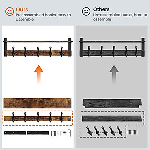 Homode Coat Rack Wall Mount, 29 Inch Long Shelf with Hooks, Wood Entryway Shelf with 5 Hangers for Hanging Hat Jacket Backpack Purse, Rustic Brown Black