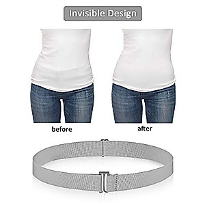 SATINIOR 4 Pack Women No Show Invisible Belt Elastic Stretch Waist Belt with Flat Buckle (Black White Grey Brown), Medium