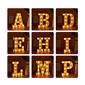 ODISTAR LED Light Up Marquee Letters, Battery Powered Sign Letter 26 Alphabet with Lights for Wedding Engagement Birthday Party Table Decoration bar Christmas Night Home,9’’, White (M)